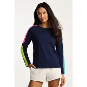 Lisa Todd Crewneck T-shirt With Mesh Inserts - Navy Multi
