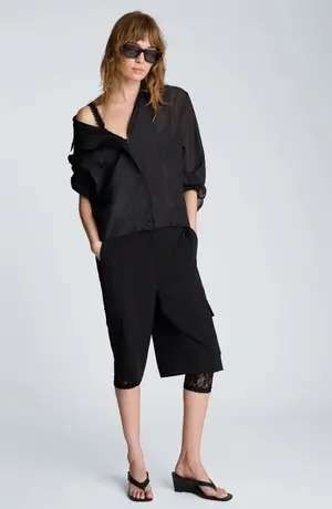 KENNETH COLE Sheer Sleeve Bomber Jacket