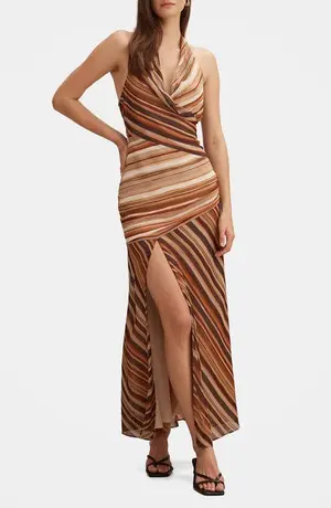 EVER NEW Halterneck Striped Maxi Dress
