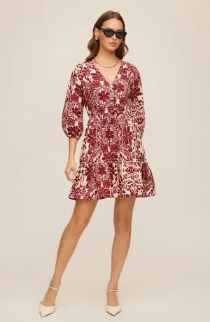 Fifteen Twenty Printed Cotton Mini Dress With Tie Waist