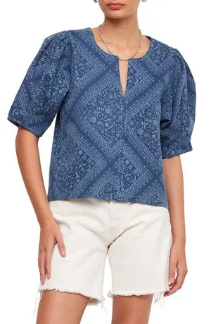 Fifteen Twenty Puff Sleeve Scarf Top - Print