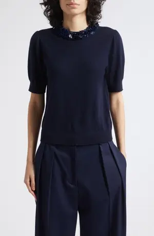 Ulla Johnson Jude Embellished Merino Wool Sweater - Midnight