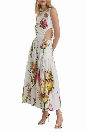 REISS Bianca Floral Cutout Midi Dress