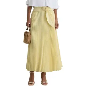 REISS Amelie Belted Pleated Skirt - Yellow