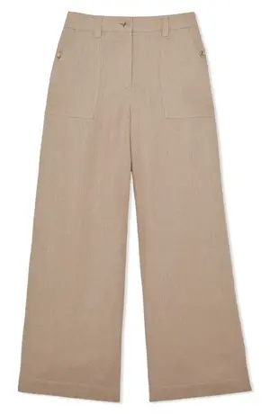 REISS Ashby Wide Leg Linen Pants - Neutral