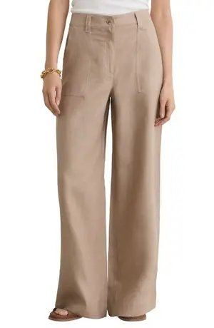 REISS Ashby Wide Leg Linen Pants - Neutral