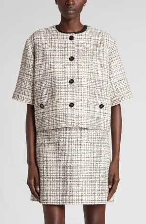 Valentino Garavani Square Cotton Blend Tweed Jacket - Vanilla