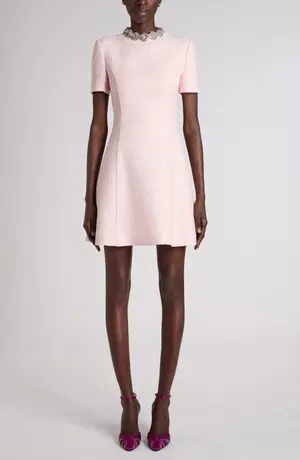 Valentino Garavani Rhinestone Embellished Tweed Mini Dress - Pink