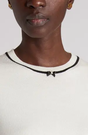 Valentino Garavani Short Sleeve Wool Sweater With V-detail Bow