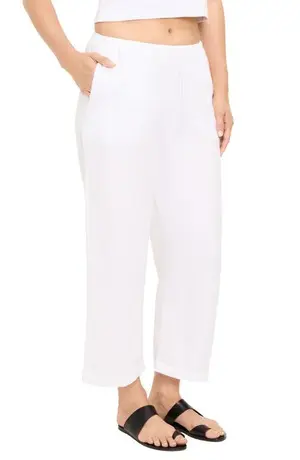 Michael Stars Linen Blend Wide Leg Drawstring Pants - White