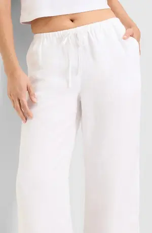Michael Stars Linen Blend Wide Leg Drawstring Pants - White
