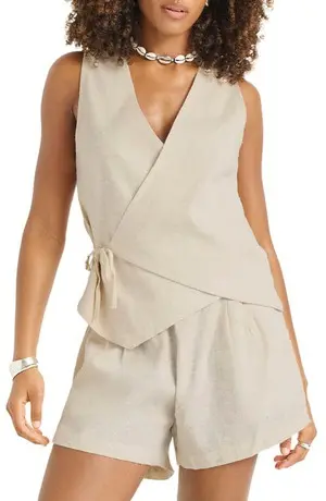 Vitamin A® Valencia Wrap Organic Cotton & Linen Blend Cover-up Top - Natural