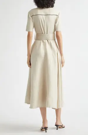 TOCCIN Linen Blend Shirtdress With Belt - Desert/jet