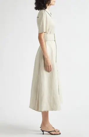 TOCCIN Linen Blend Shirtdress With Belt - Desert/jet