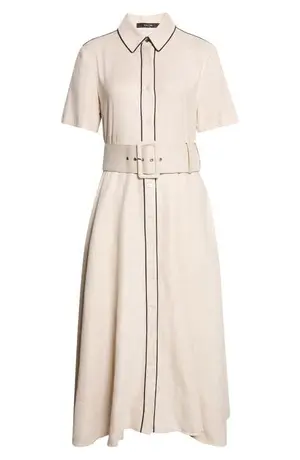 TOCCIN Linen Blend Shirtdress With Belt - Desert/jet