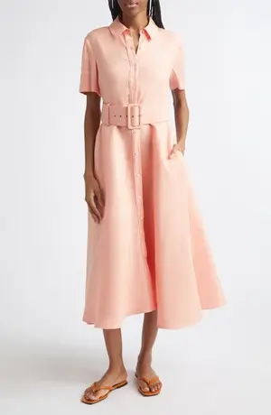 TOCCIN Linen Blend Shirtdress With Belt - Sherbert