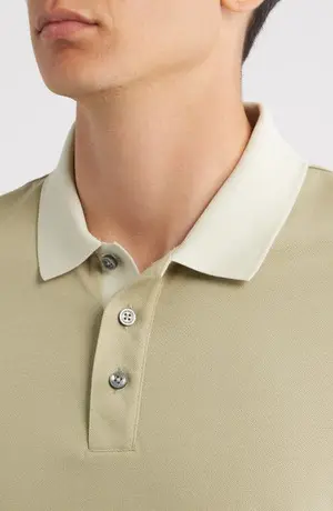 BOSS Parlay Contrast Collar Cotton Polo - Open Beige
