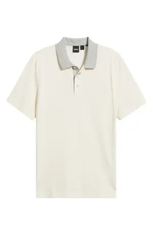 BOSS Parlay Contrast Collar Cotton Polo Open White