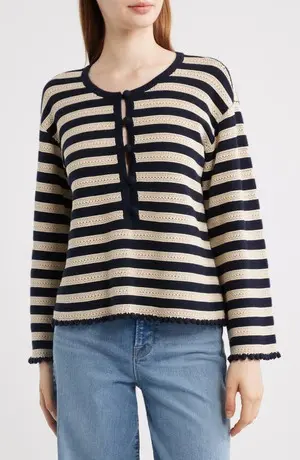 FRAME The Easy Captain Stripe Sweater - Cream Multi