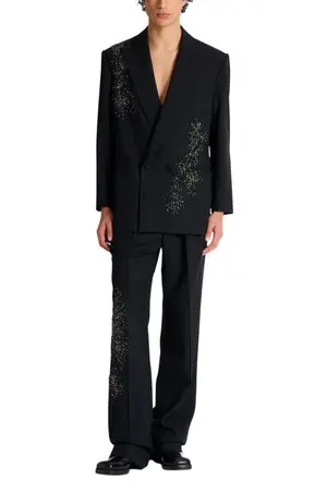 Balmain Pleated Wool Trousers With "sand Effect" Embroidery
