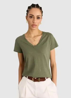 BAUKJEN Hanorah V-neck T-shirt - Light Khaki