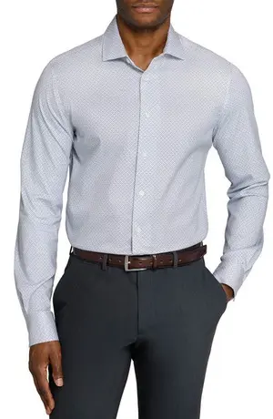 W.R.K Slim Fit Abstract Cross Reworked Dress Shirt - White/grey