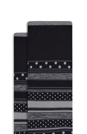 Bugatchi Mercerized Cotton Blend Dress Socks With Mixed Stripes