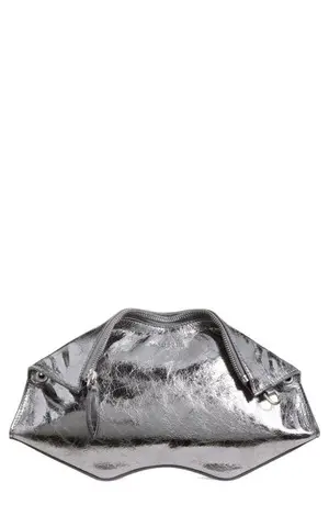 Alexander McQueen McQueen Manta Crinkled Metallic Leather Clutch Lead