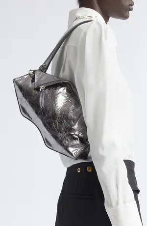 Alexander McQueen Manta Crinkled Metallic Leather Clutch - Lead
