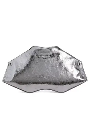 Alexander McQueen Manta Crinkled Metallic Leather Clutch - Lead