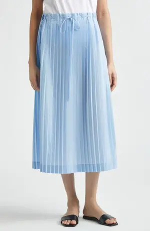 TOTEME Drawstring Waist Pleated Midi Skirt - Light Blue