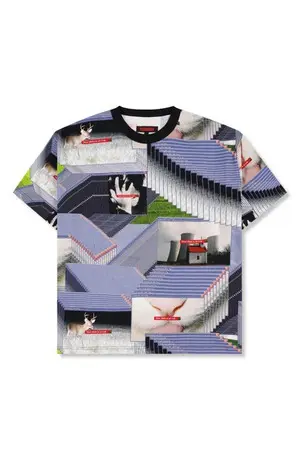 PLEASURES Crash Graphic Print Oversize Cotton T-shirt - Black Multi