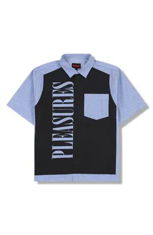 PLEASURES Onyx Stripe Graphic Button-up Shirt - Blue
