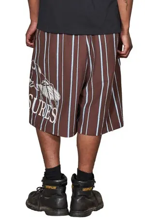 PLEASURES Teleport Wide Stripe Drawstring Cotton Shorts