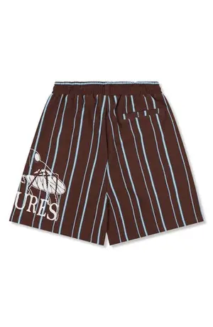 PLEASURES Teleport Wide Stripe Drawstring Cotton Shorts