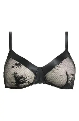 Simone Perele Louise Sheer Satin & Lace Triangle Bralette - Black