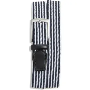 Nordstrom Woven Elastic Belt With Leather Trim - Navy Seaborne