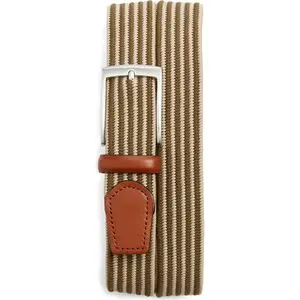 Nordstrom Woven Elastic Belt With Leather Trim - Olive Dark