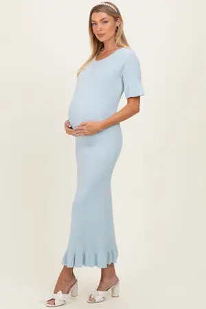 PINKBLUSH Ribbed Knit Bow Back Midi Maternity Dress