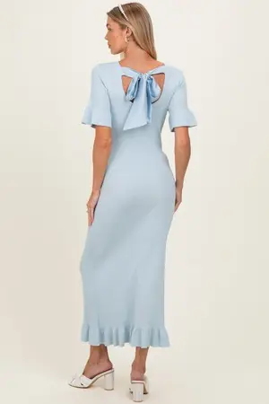 PINKBLUSH Ribbed Knit Bow Back Midi Maternity Dress