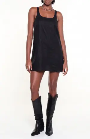 THE LULO PROJECT The Lulo Project Floral Linen & Cotton Mini Dress Black01