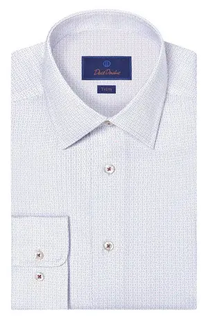 David Donahue Trim Fit Geometric Cotton Dress Shirt White/berry