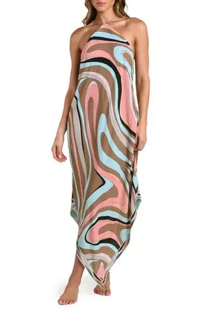 L'Agence Abstract Swirl Halterneck Maxi Dress - Brown Multi
