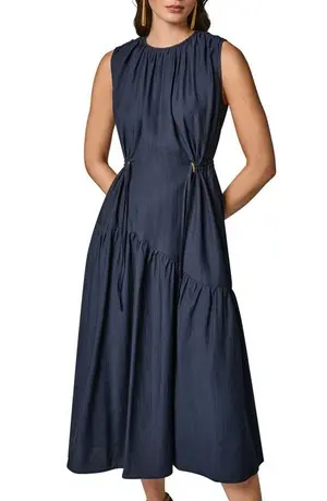 DONNA KARAN WEEKEND Sleeveless Gathered Midi Dress - Nightfall