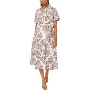Halogen Printed Belted Midi Shirtdress