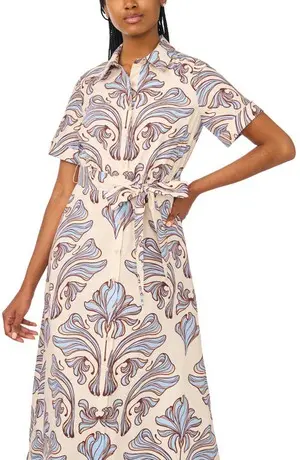Halogen Printed Belted Midi Shirtdress