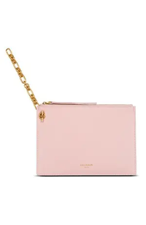 Balmain Pulse Card Holder In Smooth Leather With Removable Chain - Pink
