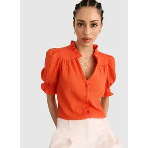 BAUKJEN Nolan Organic Cotton Cheesecloth Blouse - Tangerine