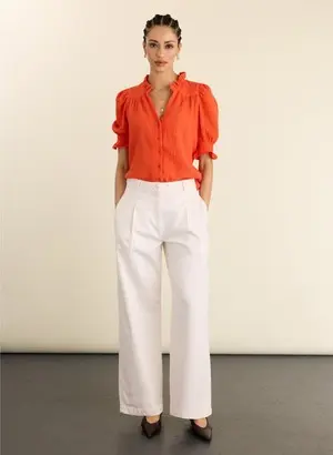 BAUKJEN Nolan Organic Cotton Cheesecloth Blouse - Tangerine