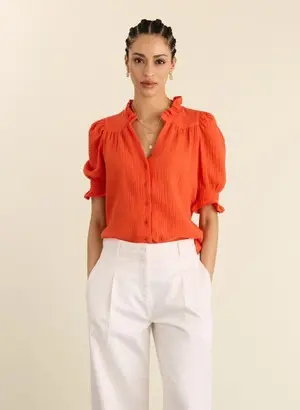BAUKJEN Nolan Organic Cotton Cheesecloth Blouse - Tangerine